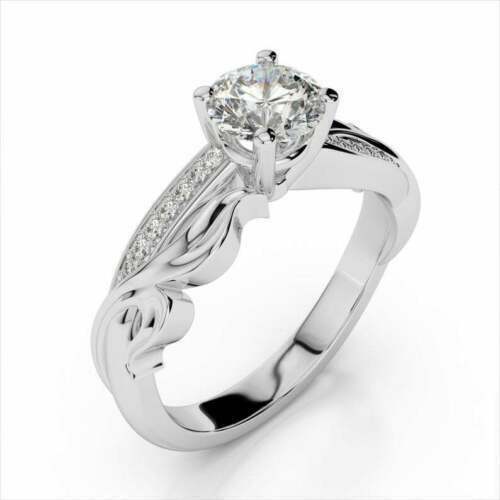 1.15 Ct Round Cut Simulated Diamond Wedding Ring Real 14k White Gold ...