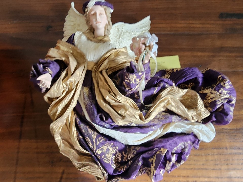 NEW MWT Nativity Christmas Angel 15" Hand-Painted Purple Gold, Guardian ...