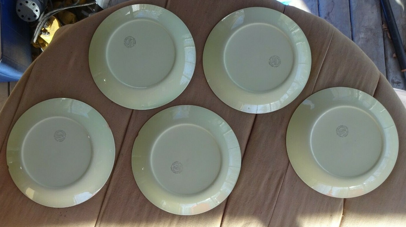 1953-4 Vernonware Raffia 5 10" Dinner Plates Vernon Kilns CA USA 2 ...