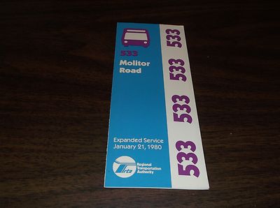 JANUARY 1980 CHICAGO RTA ROUTE 533 MOLITOR ROAD BUS SCHEDULE | eBay