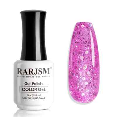 RARJSM Pink Stardust Iridescent Glitter Color Gel Nail Polish 15ml R405 ...