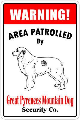 *Aluminum* Warning Area Patrolled By Great Pyrenees Mountain Dog 8X12 ...
