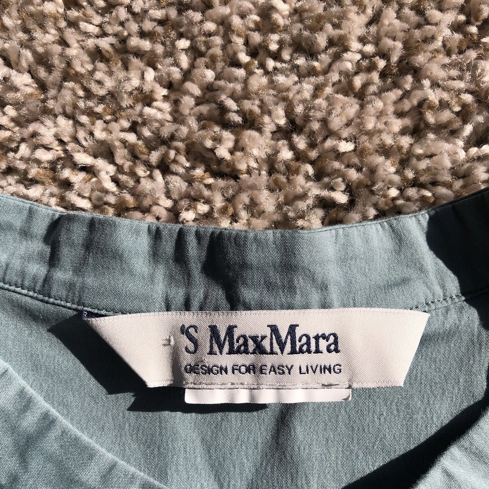 Max Mara Design For Easy Living Long Sleeve Shirt Gray Blue Band Collar ...