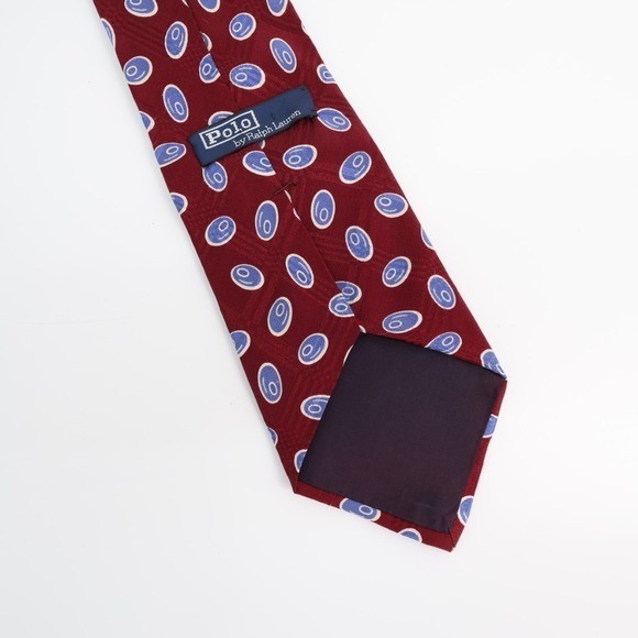 Polo by Ralph Lauren Necktie Maroon Blue Circle Pattern Silk Men's Tie ...