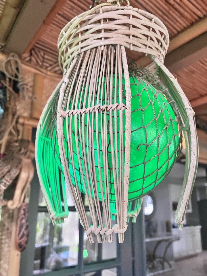 NEW Rattan Float Lamp w Netting W/green Led Bulb Smokin Tikis Oceanic ...