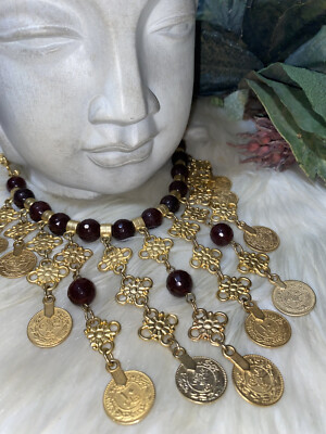 Miriam Haskell Early Huge Glass & Gilt Gold Coin Waterfall Style ...
