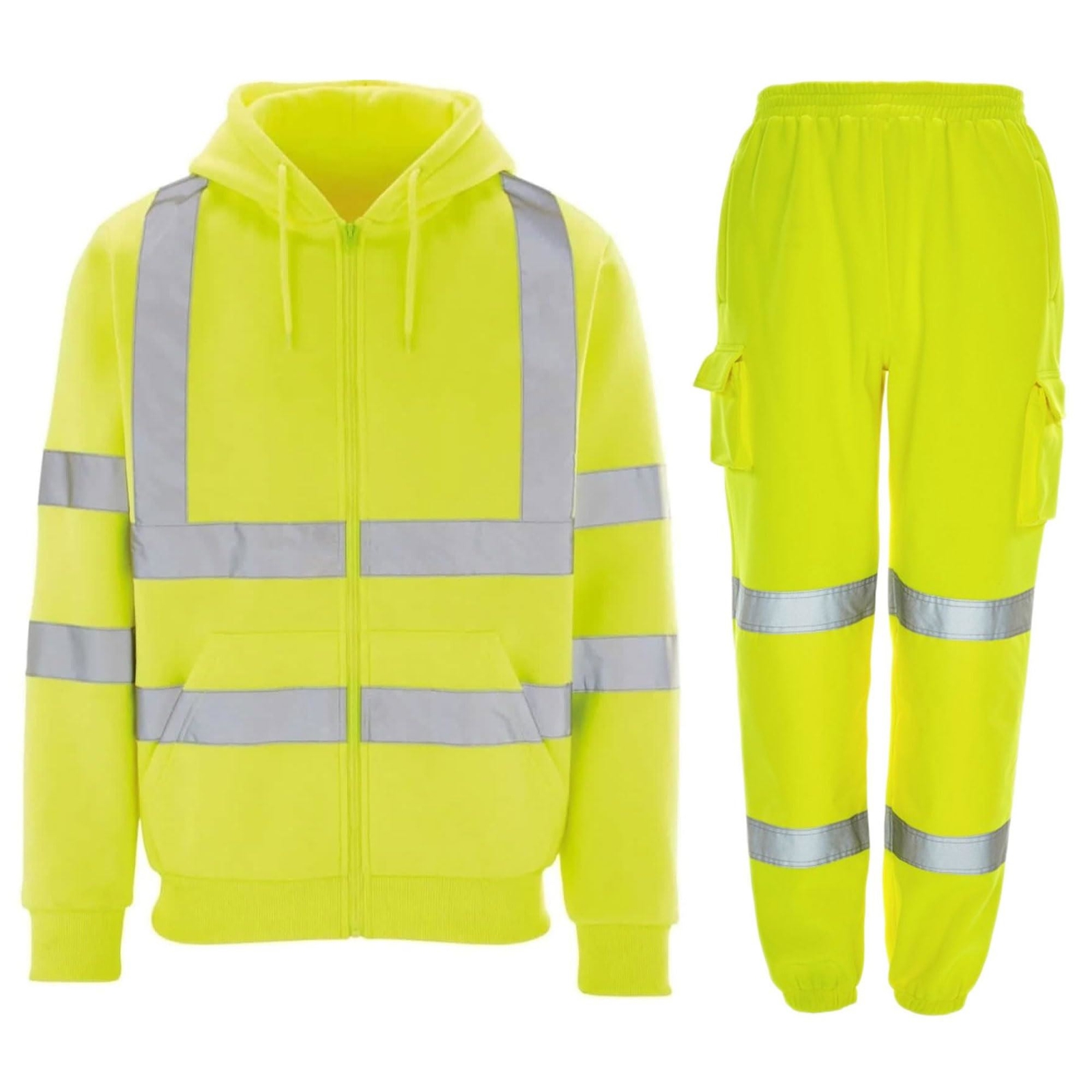 Mens Hi Vis Viz Tracksuit High Visibility Hoodies Jogger Pants Full Zip ...