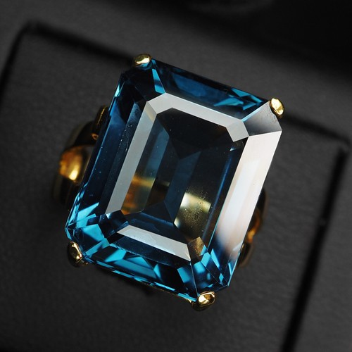 Sparkling London Blue Topaz 30.30Ct 925 Sterling Silver 24K Gold Plated ...