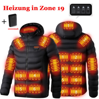 Men Women 19Areas USB Heated Jacket Winter Warm Hooded Heating Coat ...