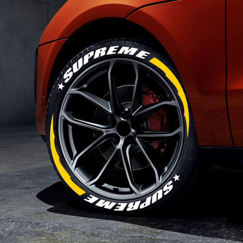 SUPREME Tire Lettering Sticker 1.06'' 14''-22'' With Yellow Stripes 8 ...