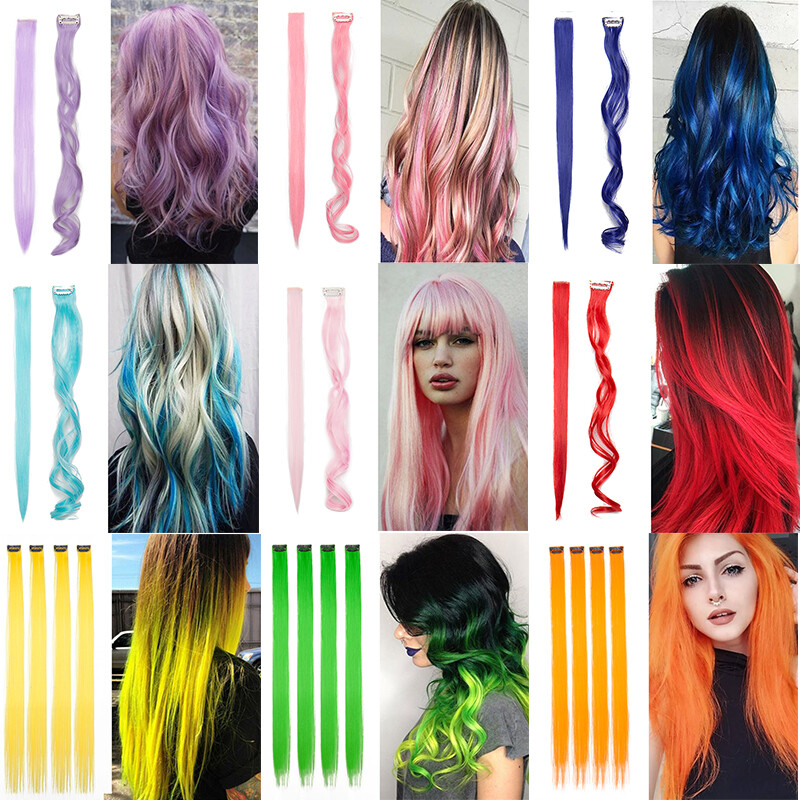 10 peices Highlight Clip In Colored Hair Extension Color Strip Straight ...