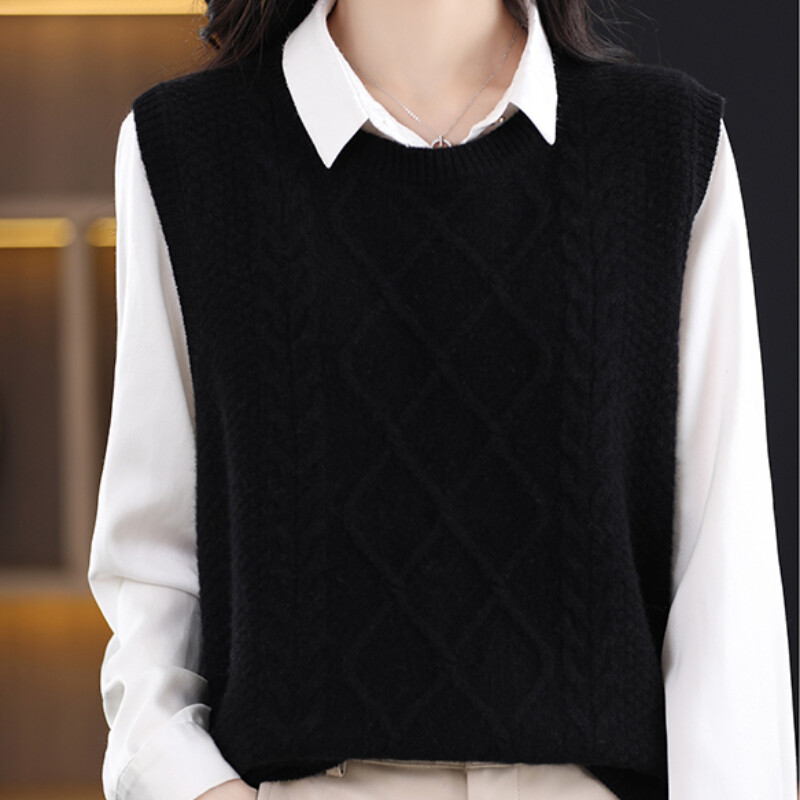 Lady Casual Jumper Vest Waistcoat Cable Knitted Top Shirt Sweater ...