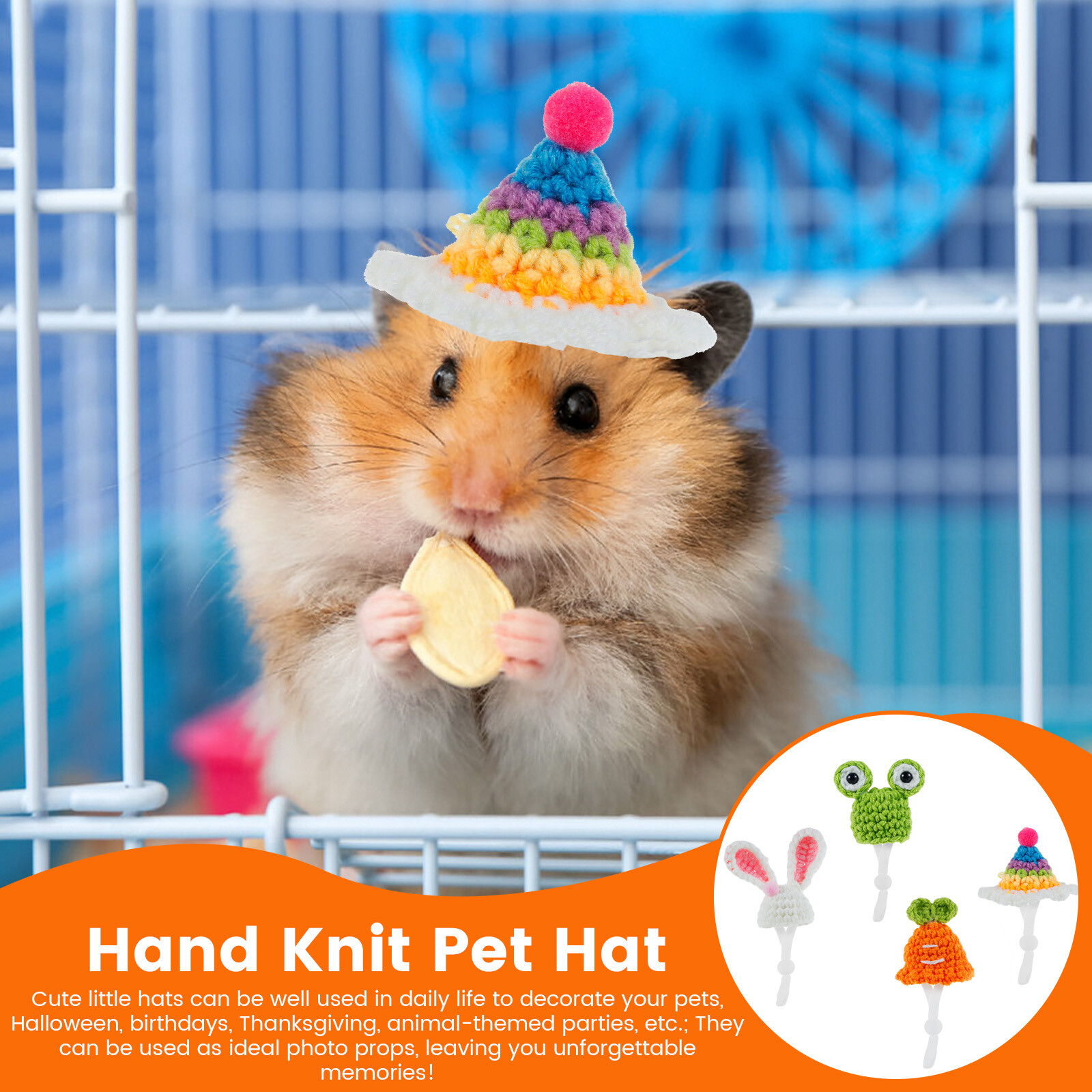 4/10Pcs Hamster Hats Hand Knitted Small Animals Hats with Adjustable ...