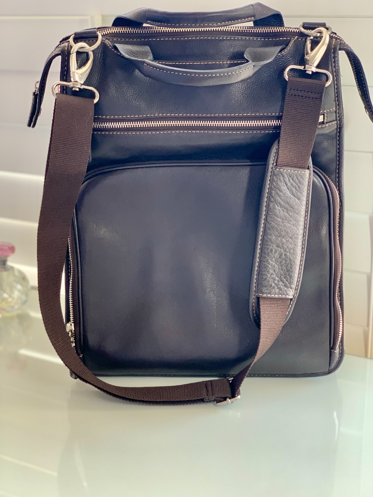 Levenger Bomber Jacket Leather Backpack Dark Brown – Laptop Travel Bag ...