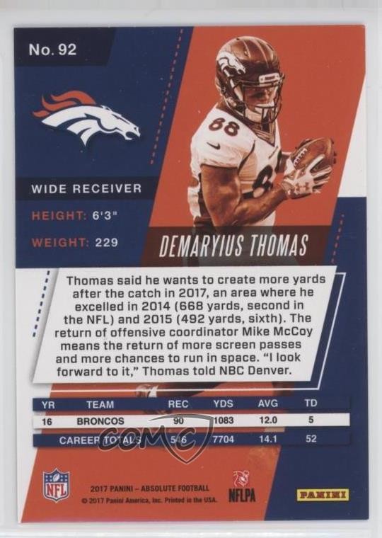 2017 Panini Absolute Demaryius Thomas #92 | eBay