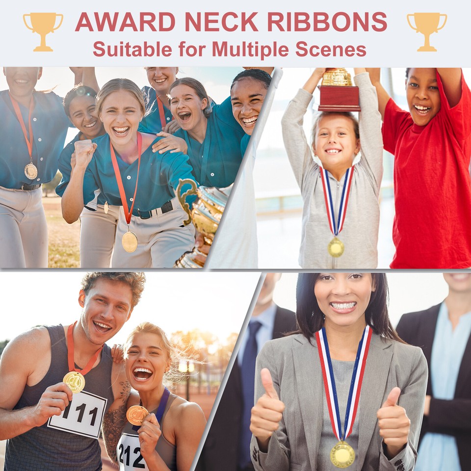 12 Pcs Award Neck Ribbons with Snap Clip Medal Lanyards, Multi-color | eBay