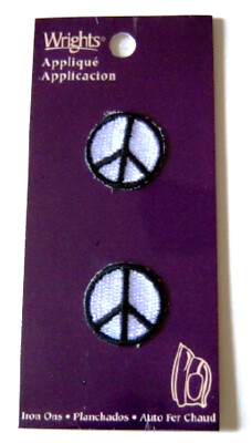 2 Wright's White/Black 2 Peace Signs 7/8" Iron On Applique Pair ...
