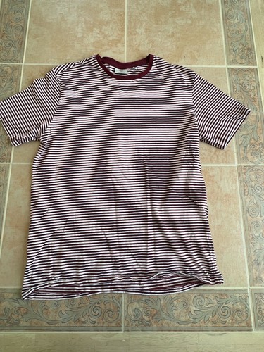 mango mng man relaxed fit cotton striped t-shirt burgundy Men size M | eBay