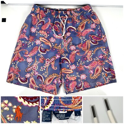 Polo Ralph Lauren Men’s Large Swimming Shorts Paisley Blue Trunks Lined ...