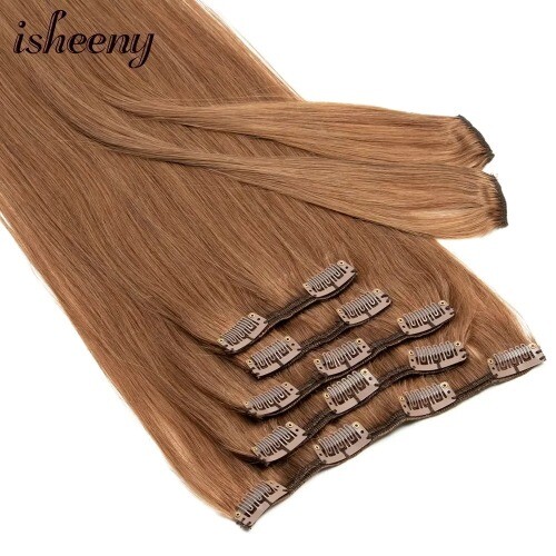 14"-24" Clip In Human Hair Extensions Brazilian Remy Extension Clip On ...