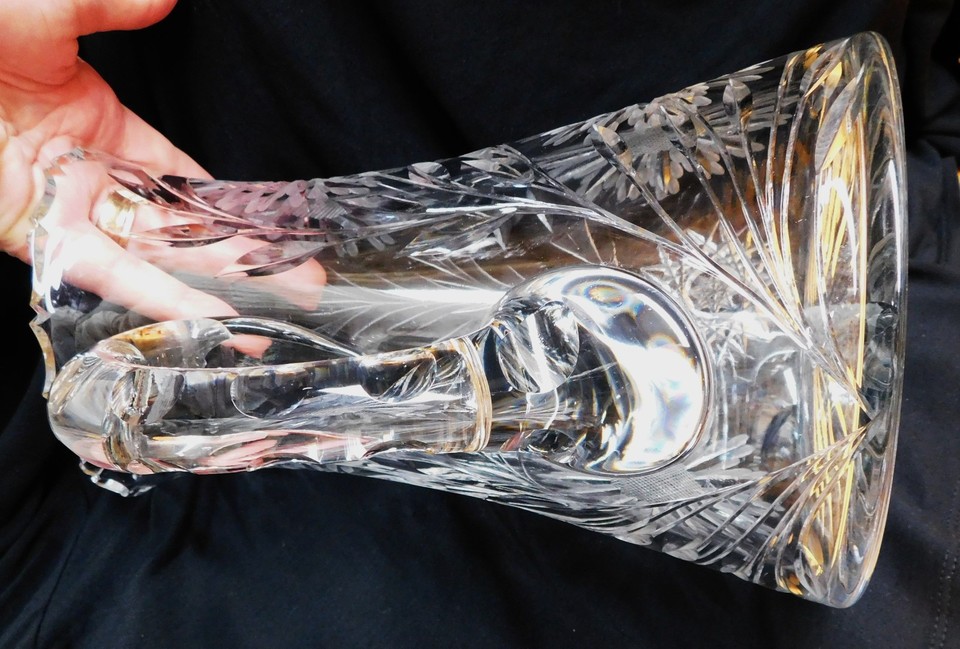 American Brilliant Period Crystal Pitcher All Over Flowers, Foliage ...