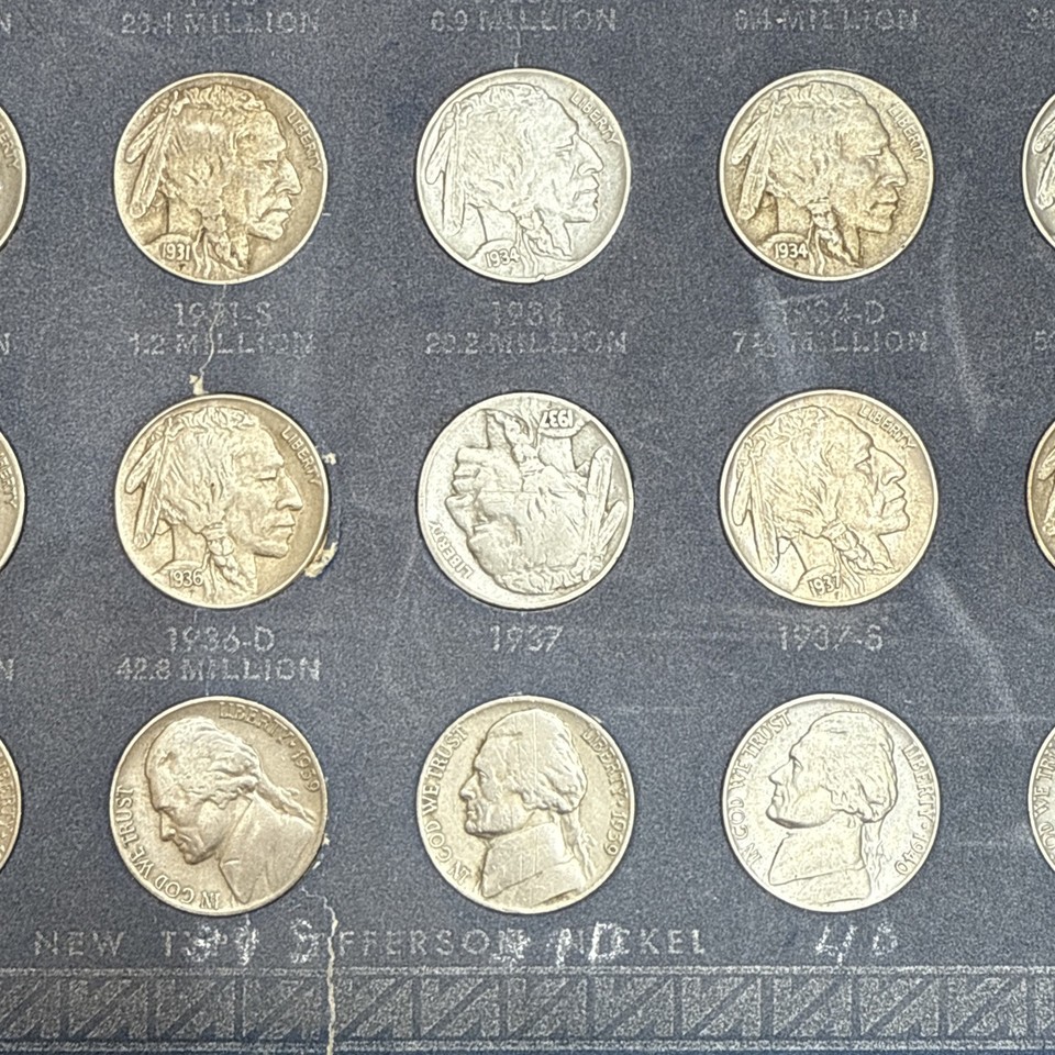 Beautiful Buffalo Nickel Collection 1913-1938, Complete w/ 72 Coins on ...