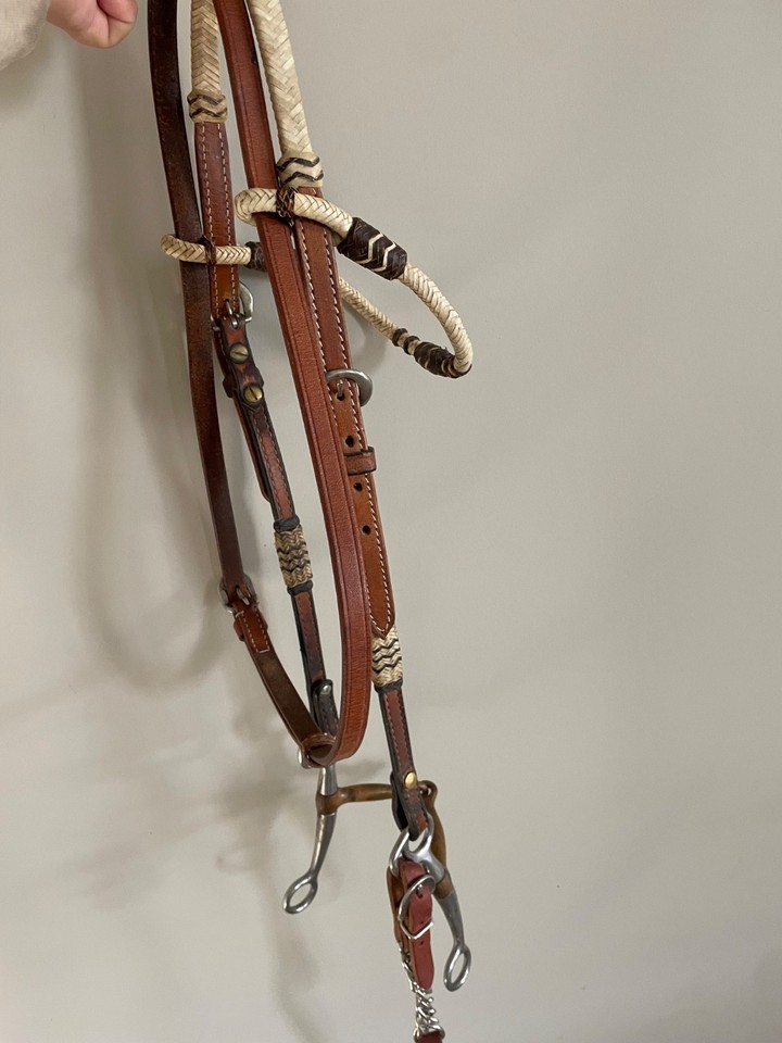 showman western headstall with tom thumb bit and curb chain | eBay