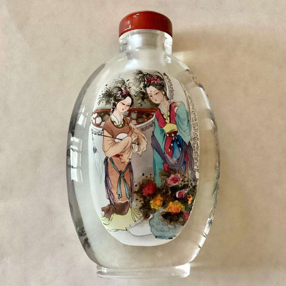 ~ Large Signed Inside Reverse Painted Crystal Snuff Bottle - Qing ...
