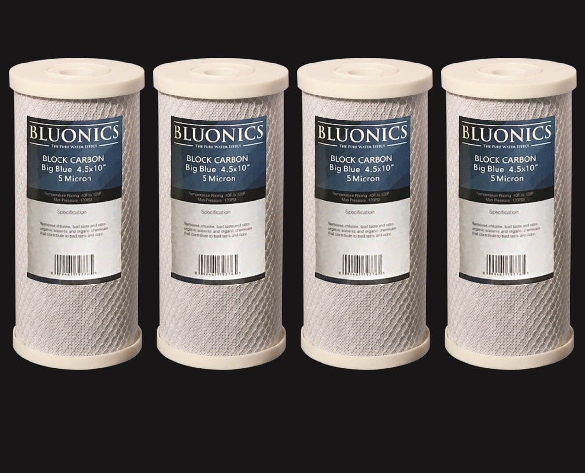 4 BLUONICS Carbon Block Water Replacement Filters 4.5 x 10" Cartridges ...