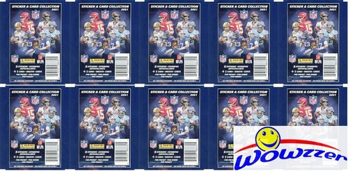 (10) 2021 Panini Football Factory Sealed Sticker Packs-50 MINT Sticker+ ...