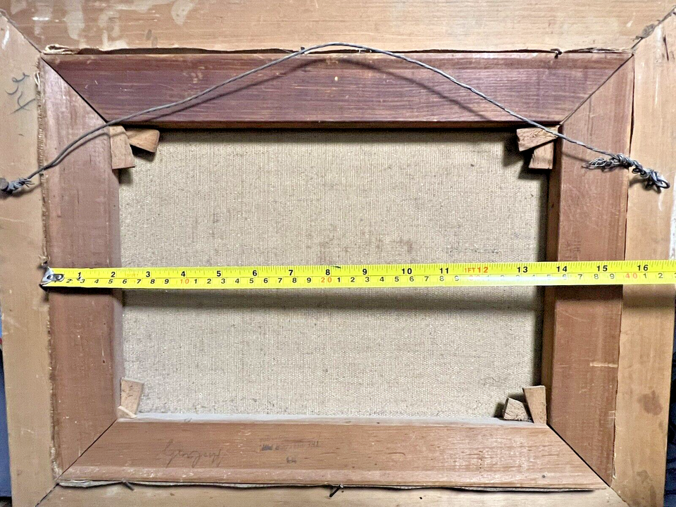 ANTIQUE OIL PAINTING PRIMITIVE COUNTRY BARN GILT PIE CRUST FRAME ...