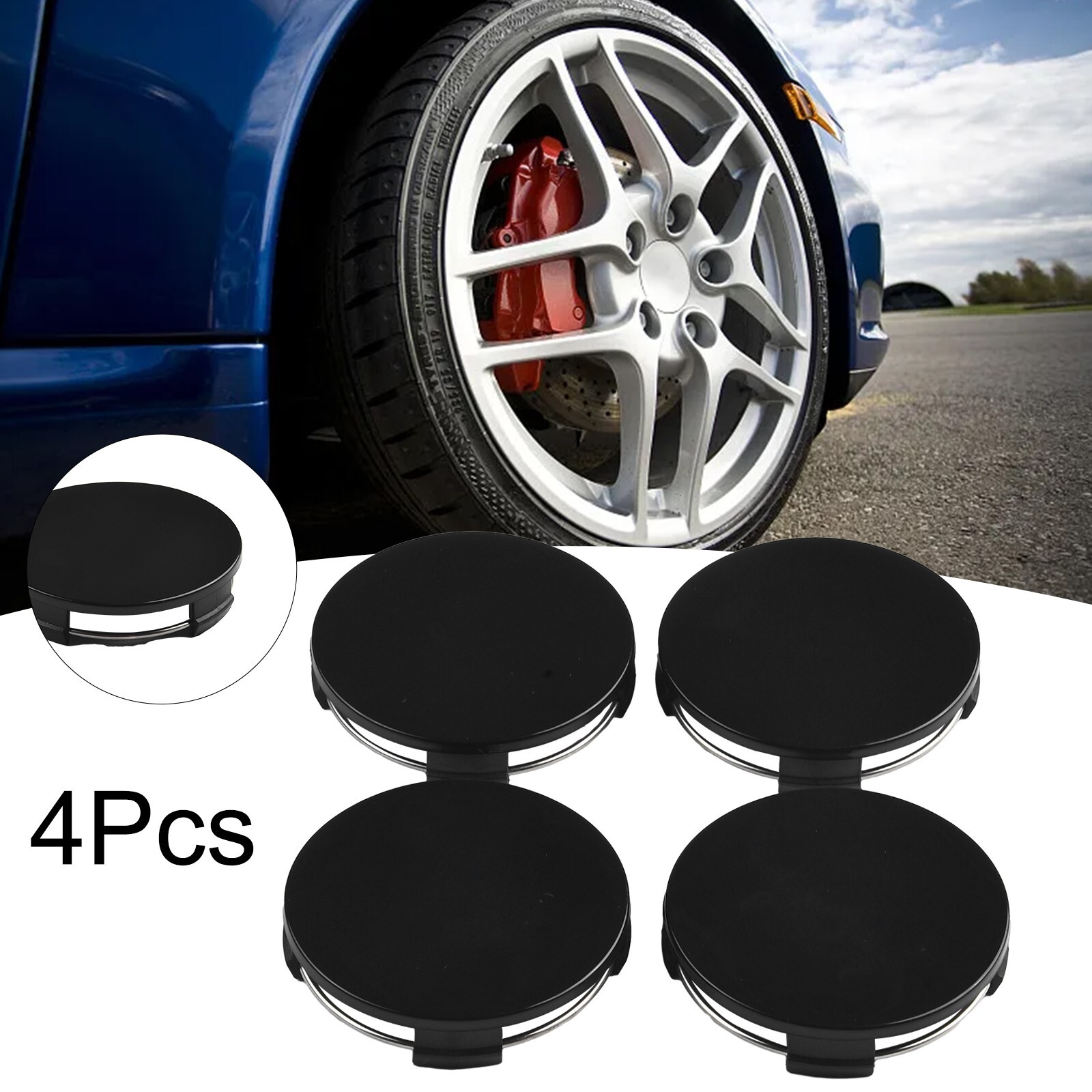 Universal Fit Black Wheel Center Cap Covers 65mm Dia Easy Installation ...