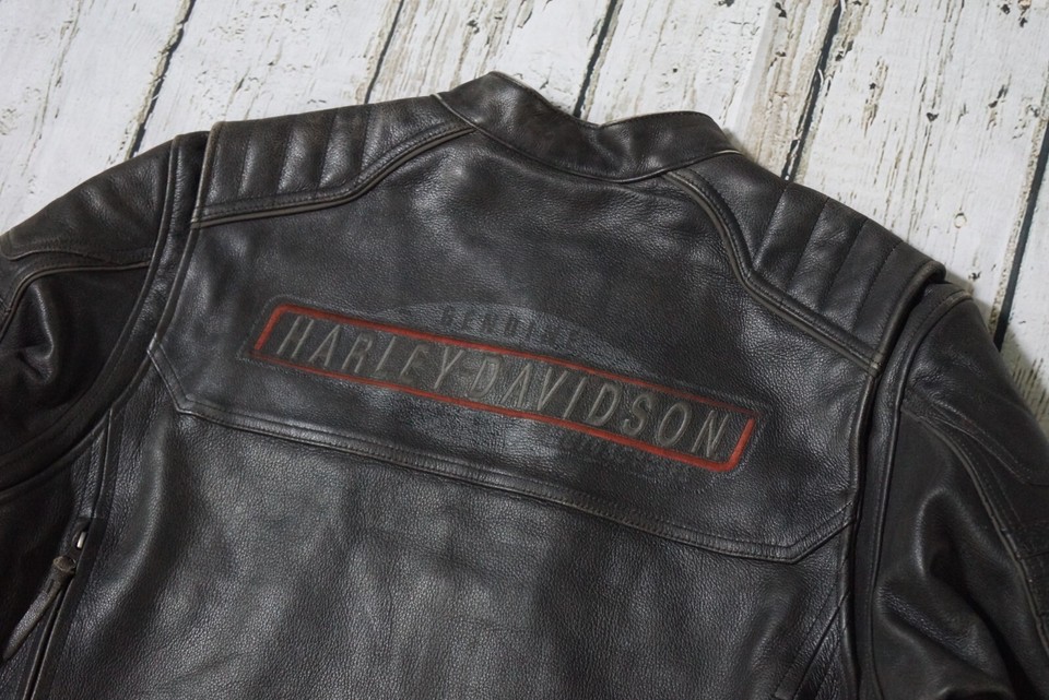 Harley Davidson Men's Canter Distressed Black Leather Jacket 2XL Tall ...