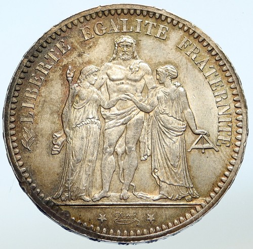 1873 A FRANCE Hercules Group Antique VINTAGE Silver 5 Franc French Coin ...