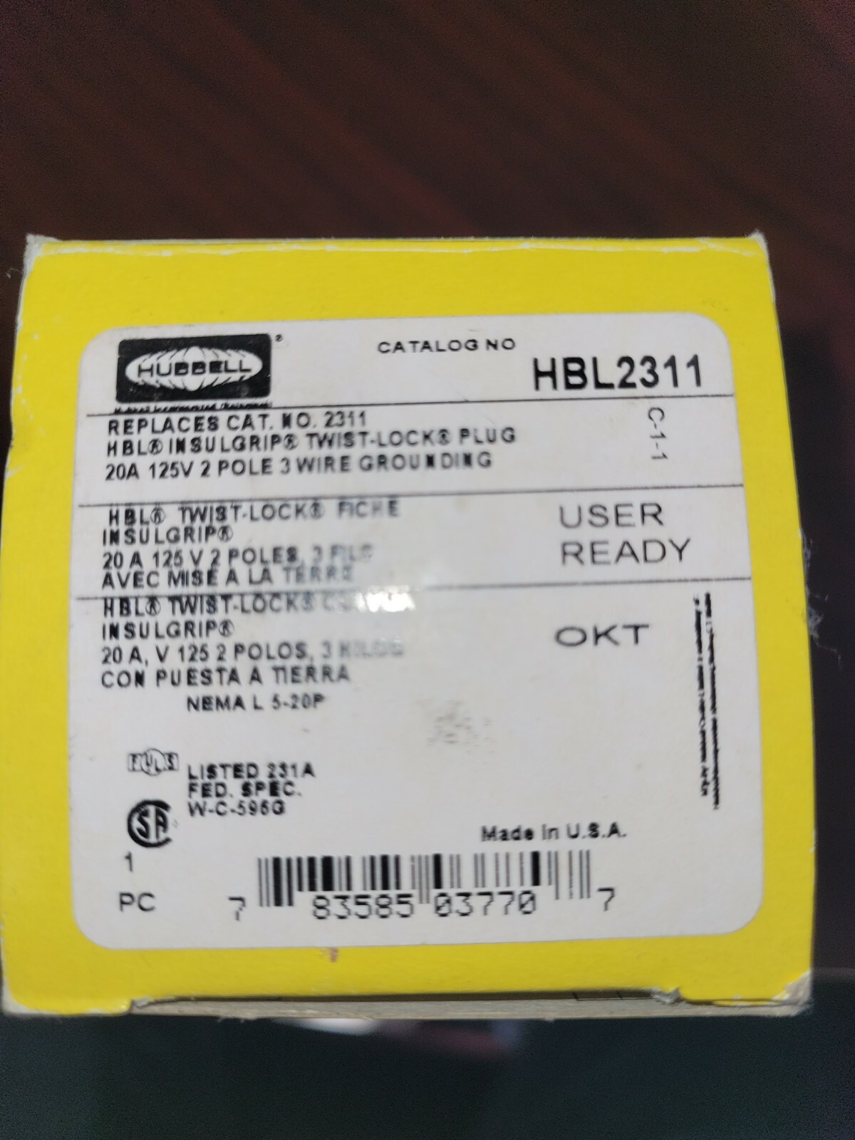 Hubbell HBL2311 Locking Plug: L5-20P, 20, 125V AC, 2 Poles, Black/White ...