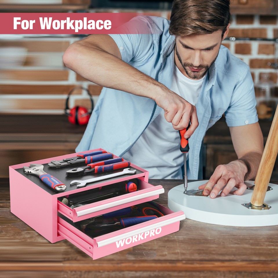 12.5"Mini Tool Box-Pink Small Metal Tool Chest w/PVC Liners & PP Feet ...