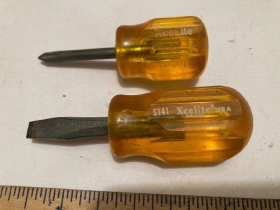 MADE IN USA VINTAGE XCELITE STUBBY SCREWDRIVERS (2) #1 PHILIPS & 5/16 ...