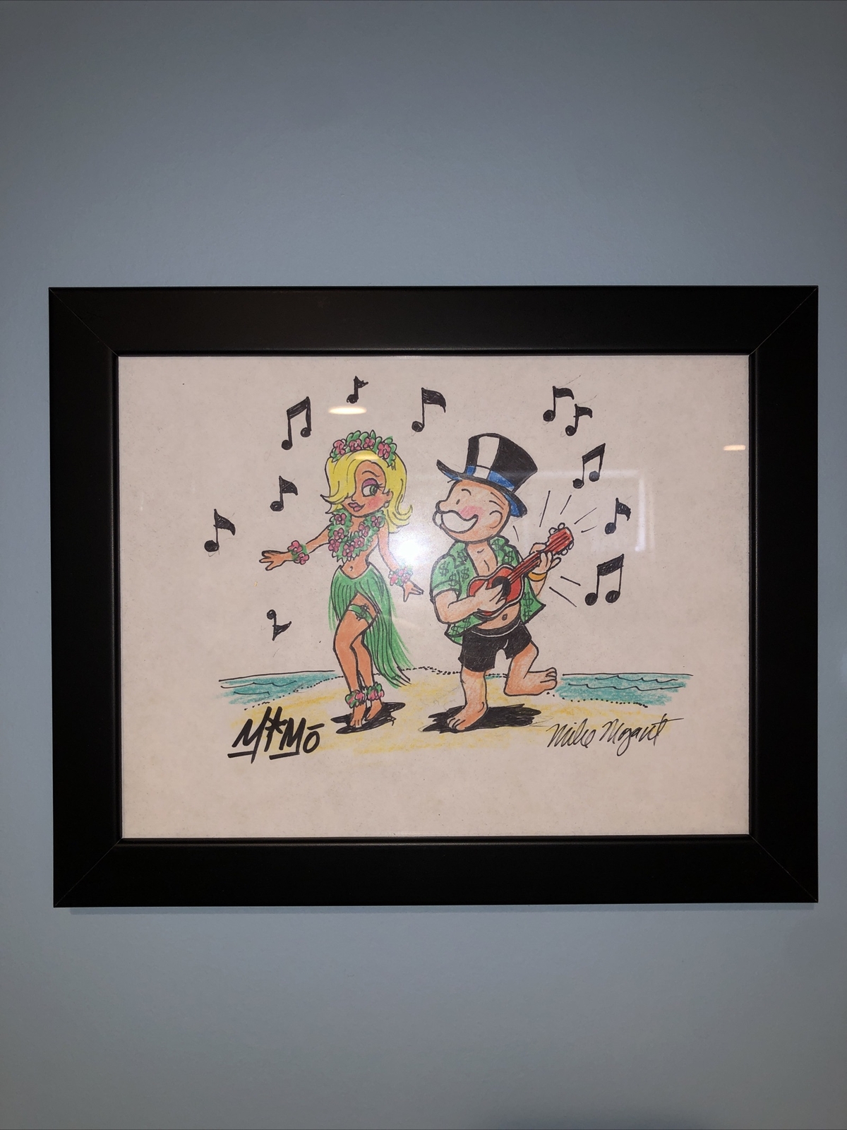 Mike Mozart Original Drawing Hula Girl Framed Pop Artwork Monopoly Man ...