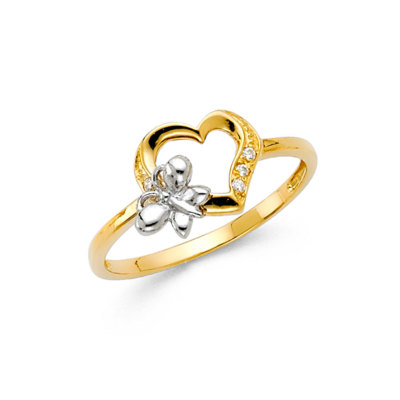 14k 2 Tone Gold CZ Love Heart Butterfly Fancy Ring Band Size 7 ...