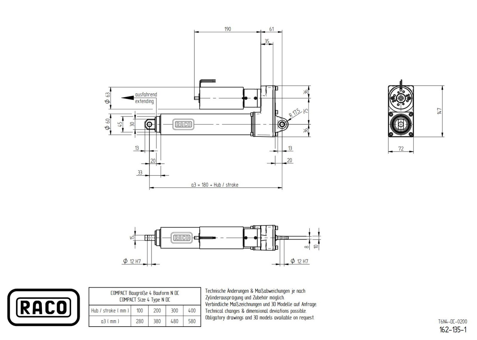 RACO T6L4 4kn 24v DC 200mm Stroke Precision Actuator RAM Limit Sensors ...