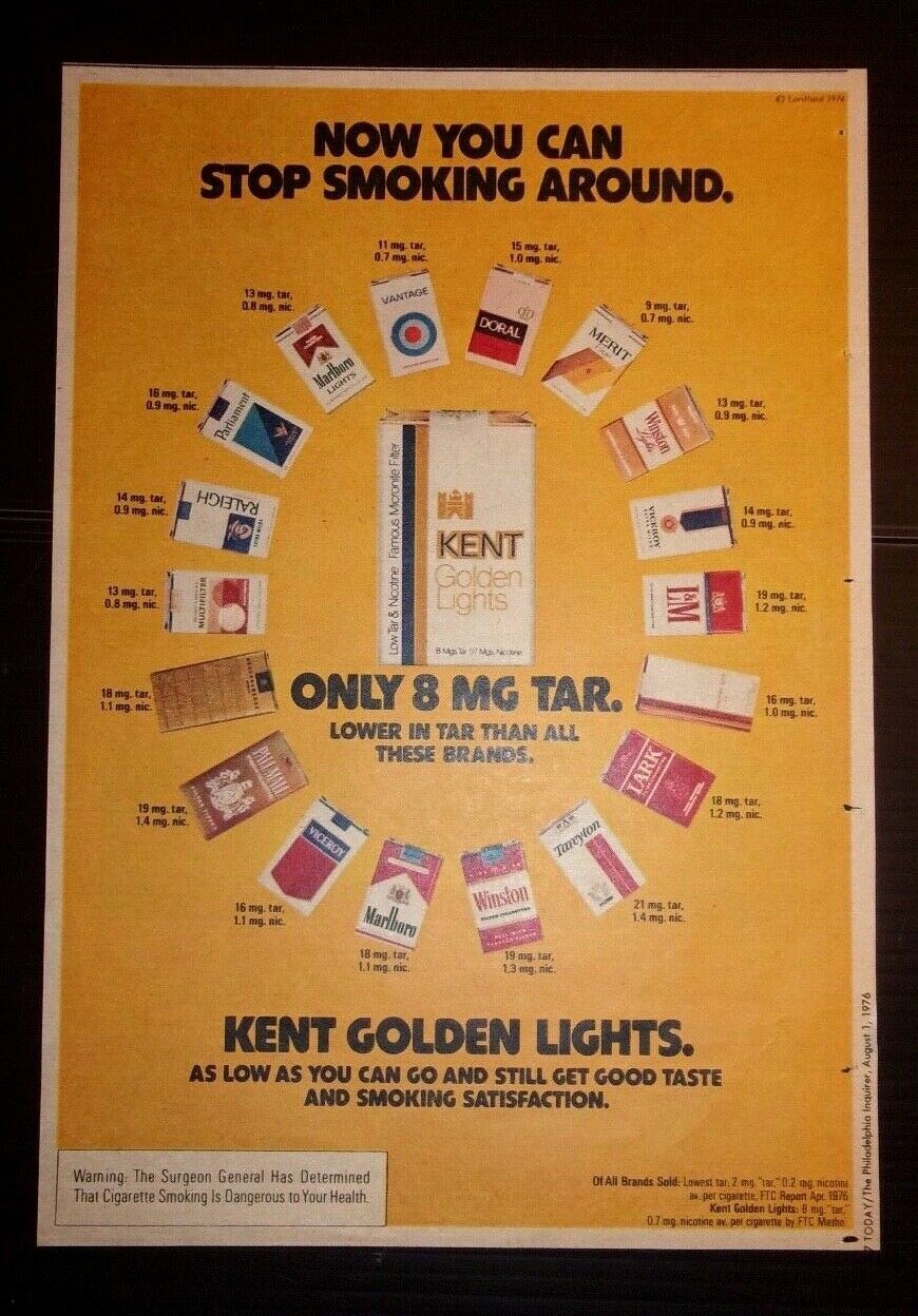 1976 Kent Golden Lights Cigarette Advertisement | eBay