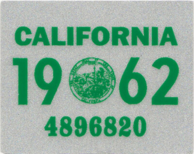 California 1962 Vinyl Sticker Repo TAB for Vintage License CAR-TRUCK ...