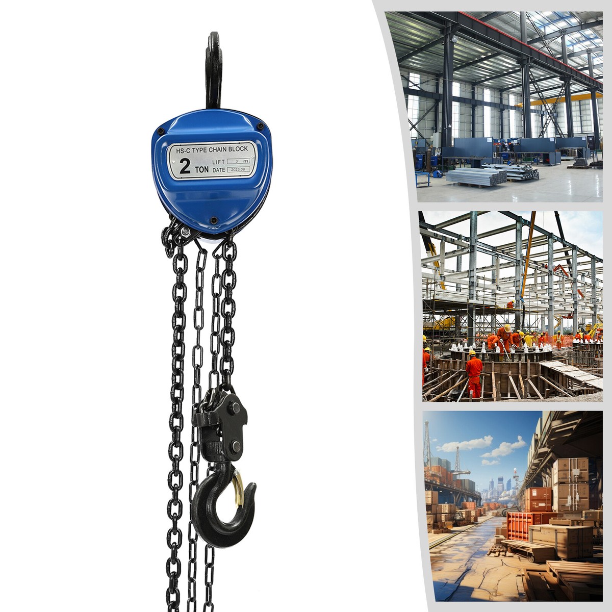 1 Ton Chain Hoist Chain Hoist 4400lbs 2T Capacity 10ft WIth 2 Heavy ...