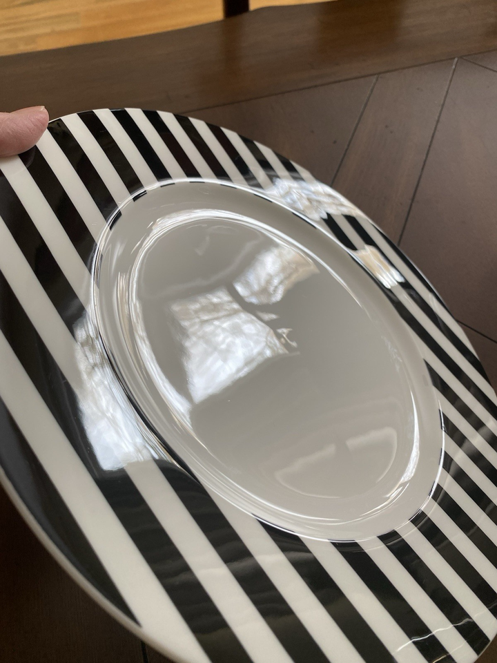 4 Mikasa GLAMOUR Black Stripes HK282 Ultima Super Strong Dinner Plates ...