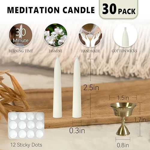 30 Minute Meditation Candle Jasmine Scented Mini Taper Candles with ...