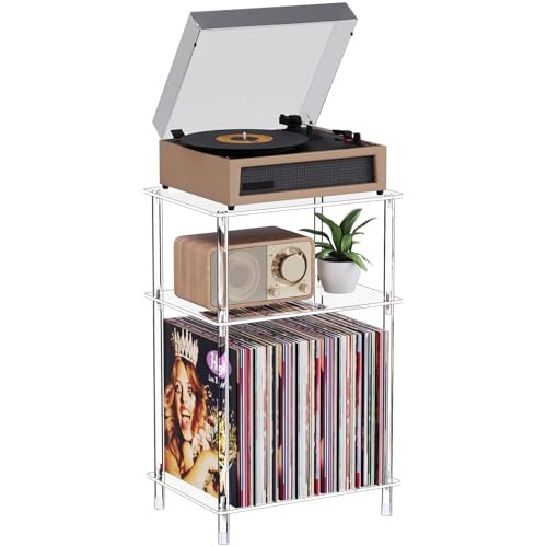 3 Tier Acrylic Record Player Stand with Vinyl Storage, 15.75" L x 11.81 ...