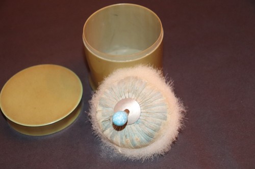 VINTAGE CELLULOID POWDER BOX WITH UNIQUE SWANSDOWN POWDER PUFF | eBay