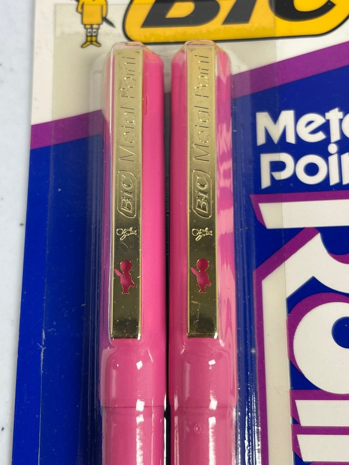 🔥 Vintage • Bic • Metal Point Roller Pens • 1991 Pink Ink .4mm Fine ...