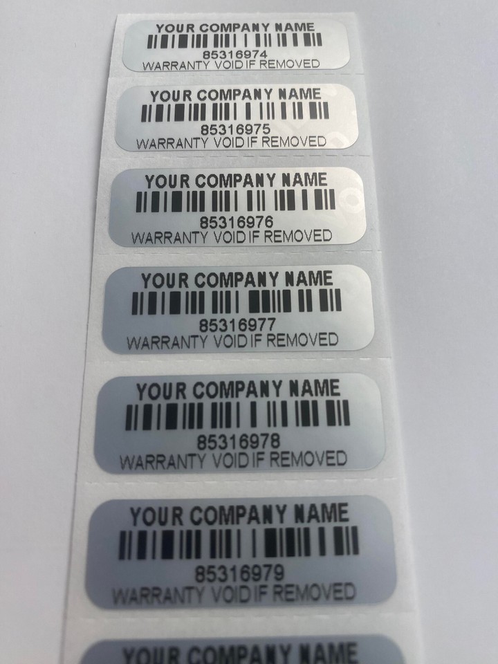 100 CUSTOM PRINTED BAR CODE SECURITY VOID LABELS STICKERS SEALS 1.5 ...