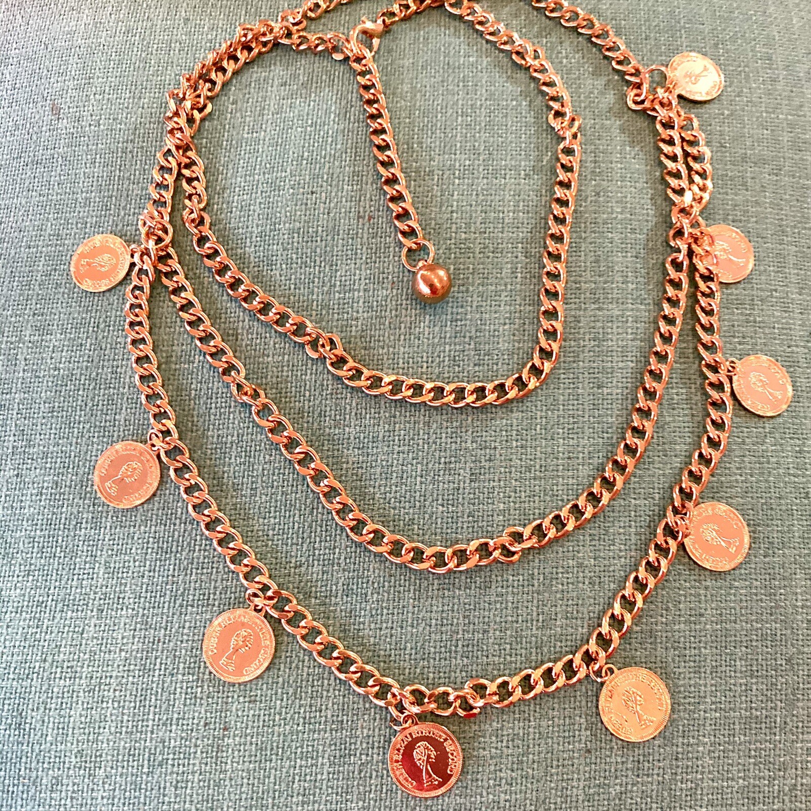 Vintage Queen Elizabeth II Faux Gold Coin Chain Belt Necklace Multi ...